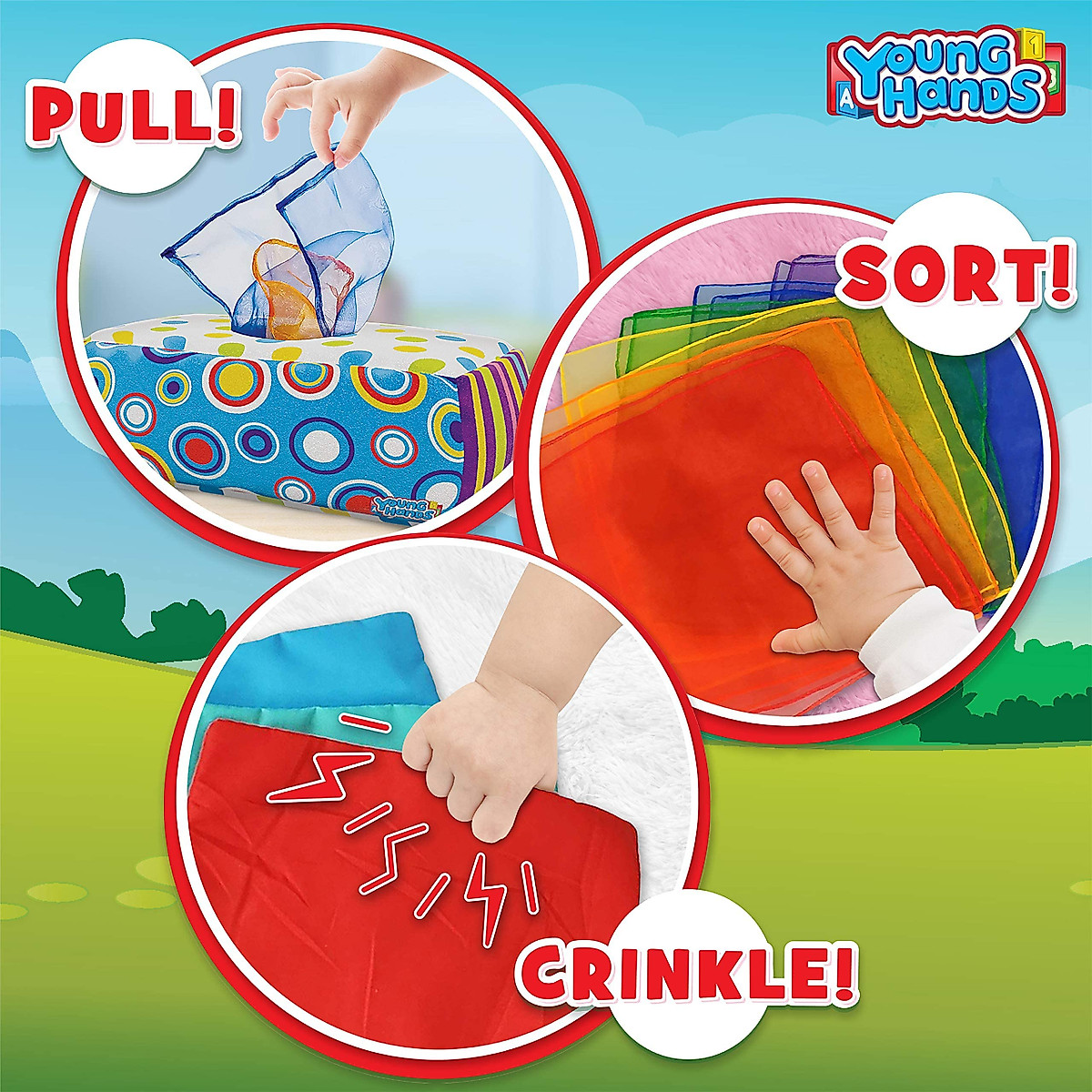 Young Hands 2 in 1 Set Montessori Toys for Kids – Sensory Pull Along Tissue Box + Wooden Reading Blocks - Kindergarten Preschool STEM Learning Activities Wooden Toys Gifts for Kids Toddlers