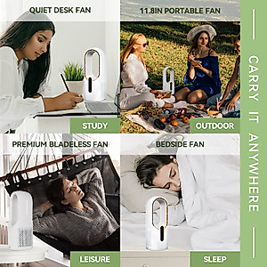 let'me Desk Fan, 12in Quiet Bladeless Fan Rechargeable Desktop Fan, Small Fan For Desk Cooling With 3 Speeds, Touch Control, Usb Cord, Personal Fan For Bedroom, Office, Home