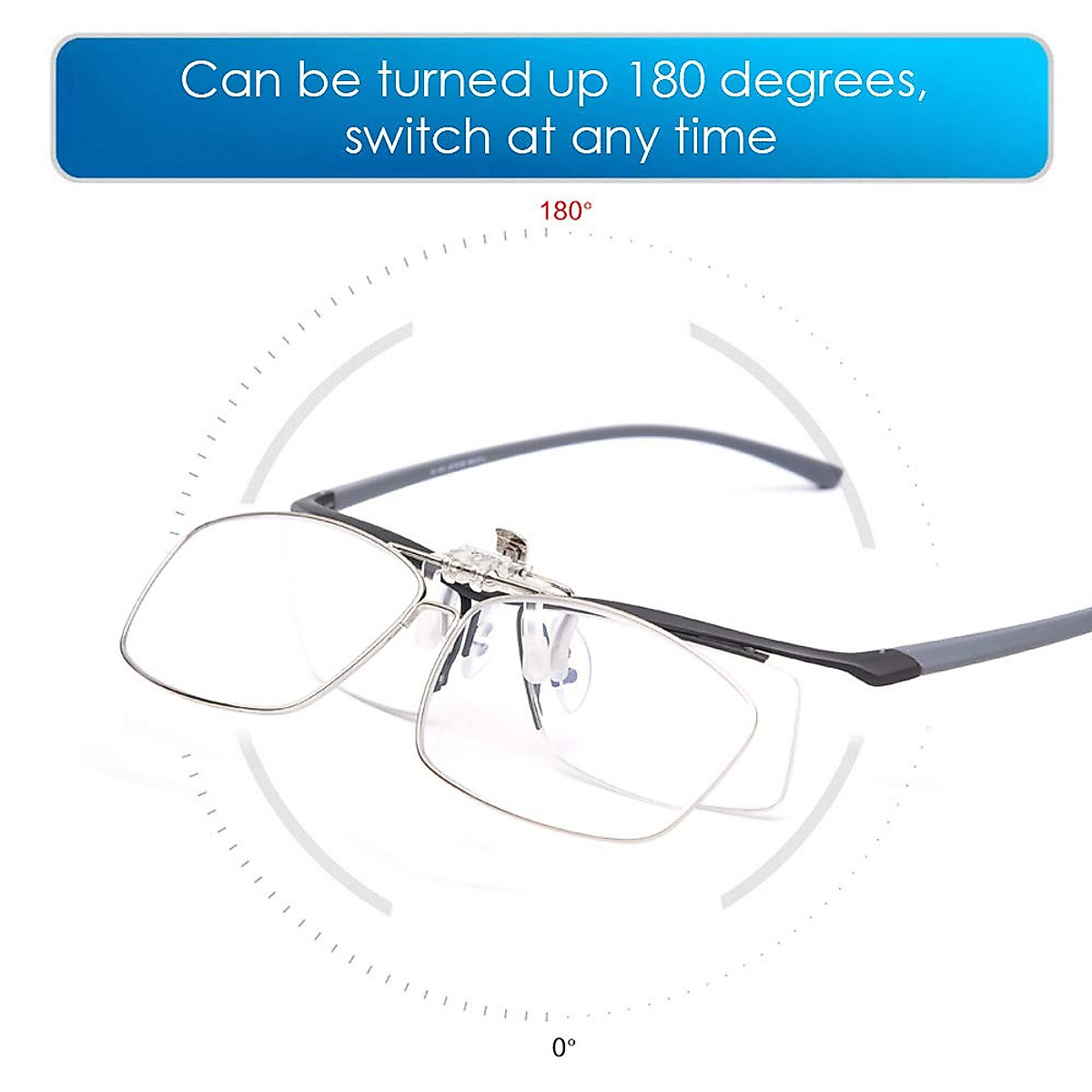 TERAISE Clip On Reading Glasses with Flip Up Function Metal full-Frame Clipped on prescription glasses Designed for myopia Fashion readers for men and women HD lens Portable glasses case(1.5X)