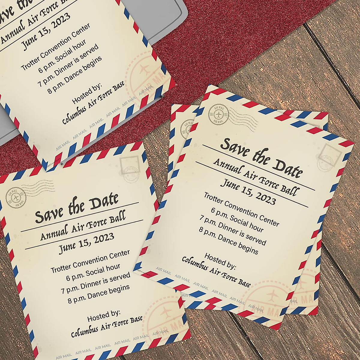 Vintage Air Mail Letterhead / 50 Sheets 8.5" x 11" Rustic Paper/Travel Themed Stationery/Red And Blue Striped Design