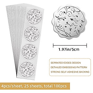 CRASPIRE Vine Leaf Certificate Seal Silver Envelope Embossed Stickers 100pcs Self-Adhesive Foil Medal Award Label Medal Achievement Sticker for Wedding Invitation Graduation Office Notary Gift