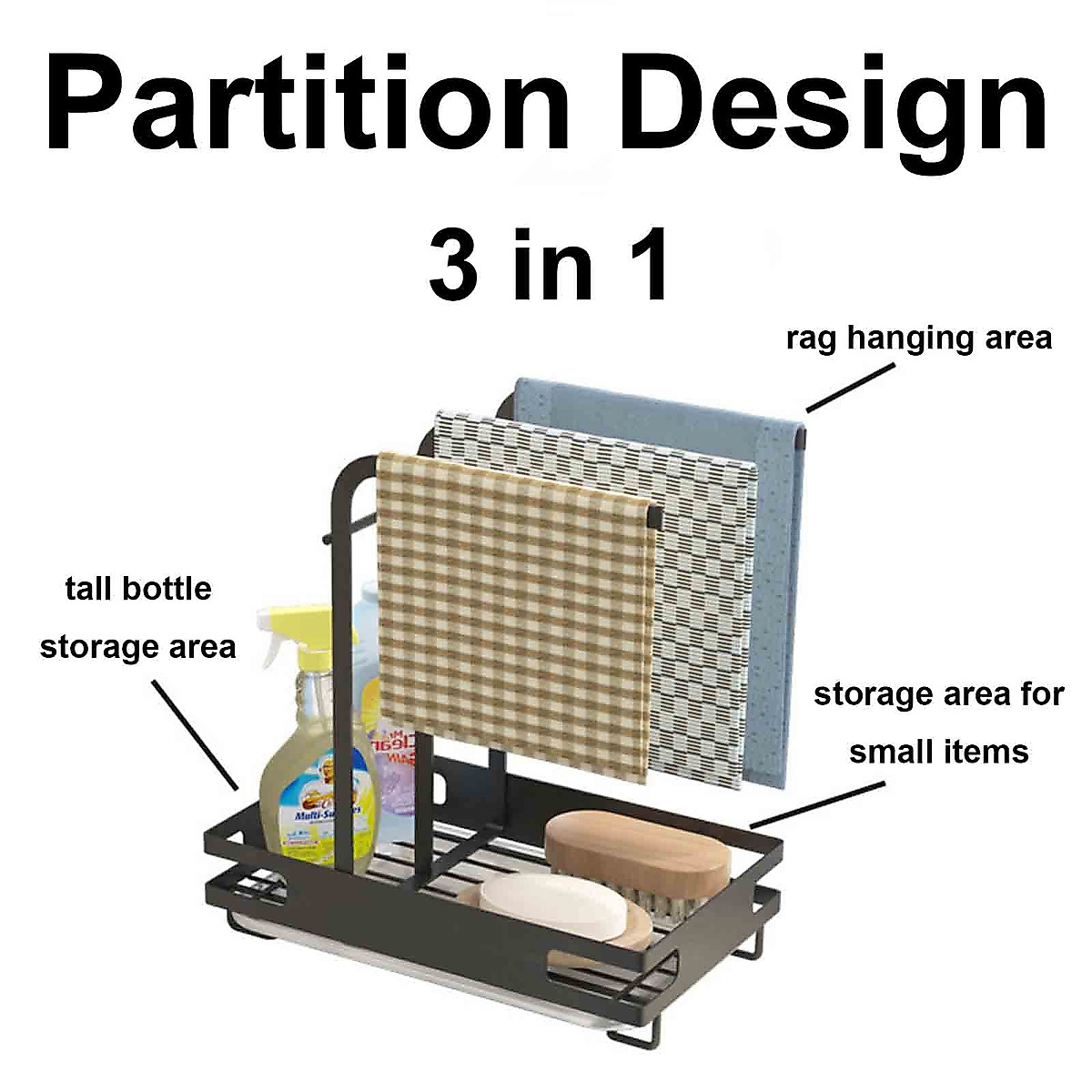 Kitchen Arrangement Rack, Wall-Mounted Countertop Dual-use Sink Storage Rack, with Removable Drain Pan,Black
