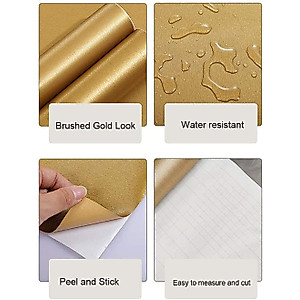 Self Adhesive Vinyl Brushed Metallic Gold Stainless Steel Contact Paper for Fridge Refrigerator Dishwasher Stove Kitchen Appliances 15.7x117 Inches