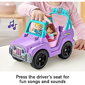 Little People Barbie Toy Car Beach Cruiser with Music Sounds and 2 Figures for Pretend Play Ages 18+ Months