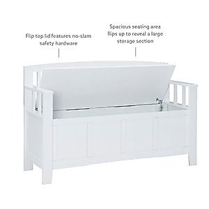 Linon White Bench Cynthia Flip-Top Lid and Hidden Storage Space