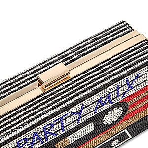 Renabro Women Retro Radio Shape Crossbody Bag Rhinestone Metal Vintage Evening Clutch Purses (red party)