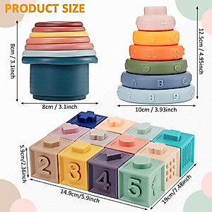 Charniol 3 Set Montessori Toys for Babies Soft Baby Stacking Block Baby Toy Blocks for 6 to 12 Months Silicone Ring Stacker Sensory Building Toy