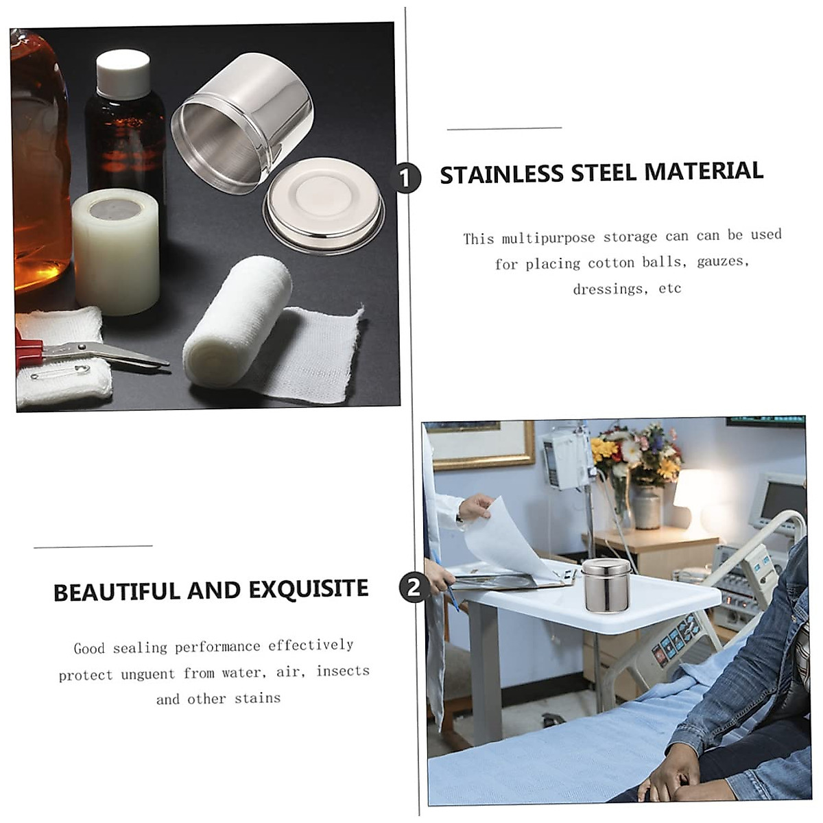 Beatifufu Stainless Steel Dressing Storage Bottle with Lid Practical Unguent and Gauze Holder for Hospital Home and Kitchen Organization