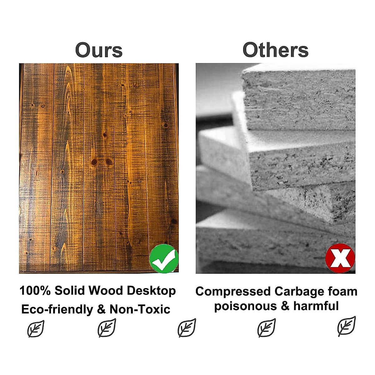 IBF Solid Real Wood Computer Desk, 60” Rustic Natural Real Wood Home Office Desk, Industrial Real Wood Writing Desk for Living Room, Metal Wooden Executive Workstation Computer Table, Brown, 60 Inch