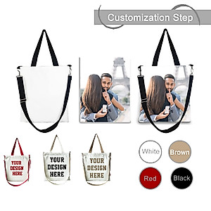xrlsg Custom Canvas Tote Bags for Women Personalized Grocery Tote Bags with Your Photo Logo Shoulder Straps Text Reusable for Beach, Travel, Gym