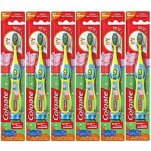 Colgate Peppa Pig Kids Manual Toothbrush with Suction Cup for Little Children Ages 2+, Extra Soft - Pack of 6 (color may vary)