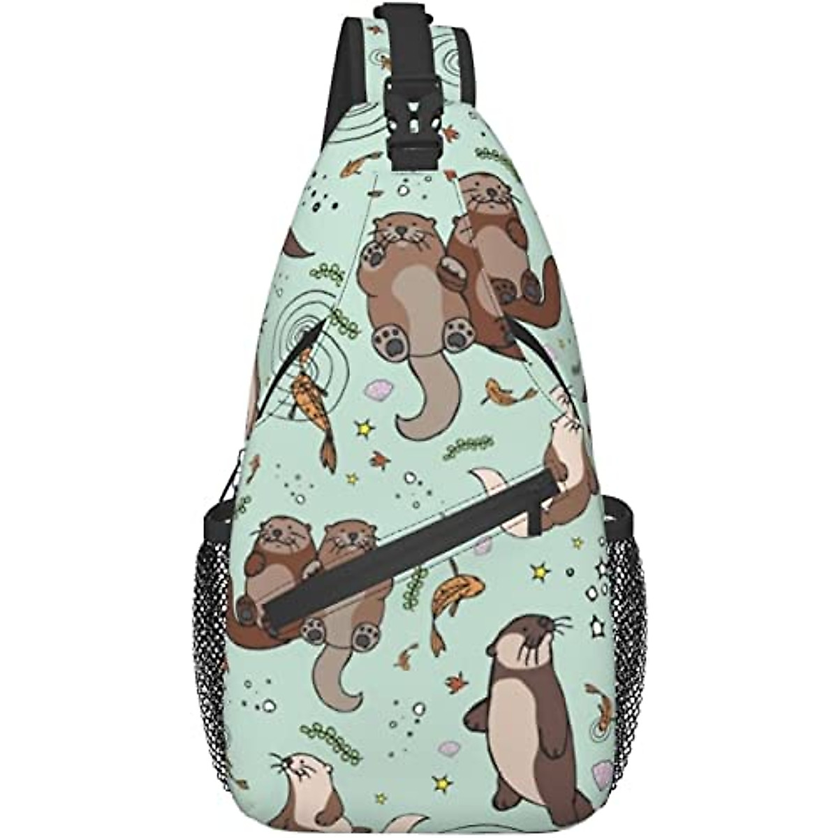 Sea Otter Unisex Sling Backpack Crossbody Shoulder Bags for Men Women Lightweight Daypacks Casual Chest Bag with Adjustable Strap for Walking Biking Hiking Travel Sport Gym