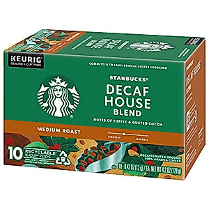 Starbucks Decaf House Blend Coffee K-Cup Pods, Medium Roast Decaffeinated Ground Coffee K-Cups for Keurig Brewing System, 10 CT K-Cups/Box (Pack of 2)