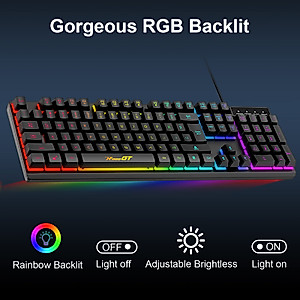 Gaming Keyboard and Mouse Combo with Mouse Pad, RaceGT 3 in 1 Gaming Wired Keyboard RGB Backlit, 7 Button 6400DPI Wired Gaming Mouse, PC Accessories Compatible for Computer PC Laptop
