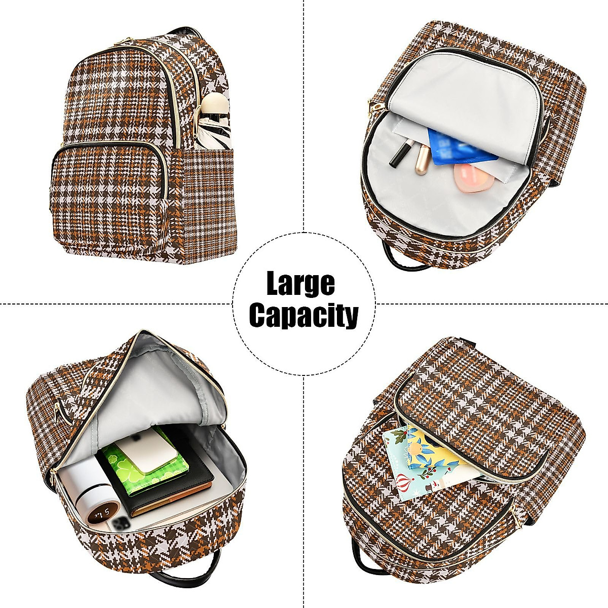 Yasala Women Fashion Backpack Gingham Plaid Cute Brown Sturdy Daily Bag Compact Regular Bag Diaper Bag