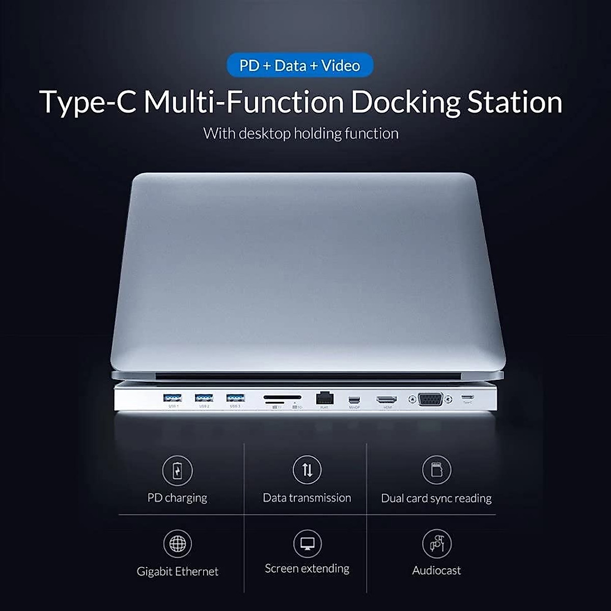 SXYLTNX 10 in 1 Type-c HUB TF&SD Card Reader VGA Mini DP HDMI-Compatible RJ45 PD Charger USB3.1 Laptop Hub