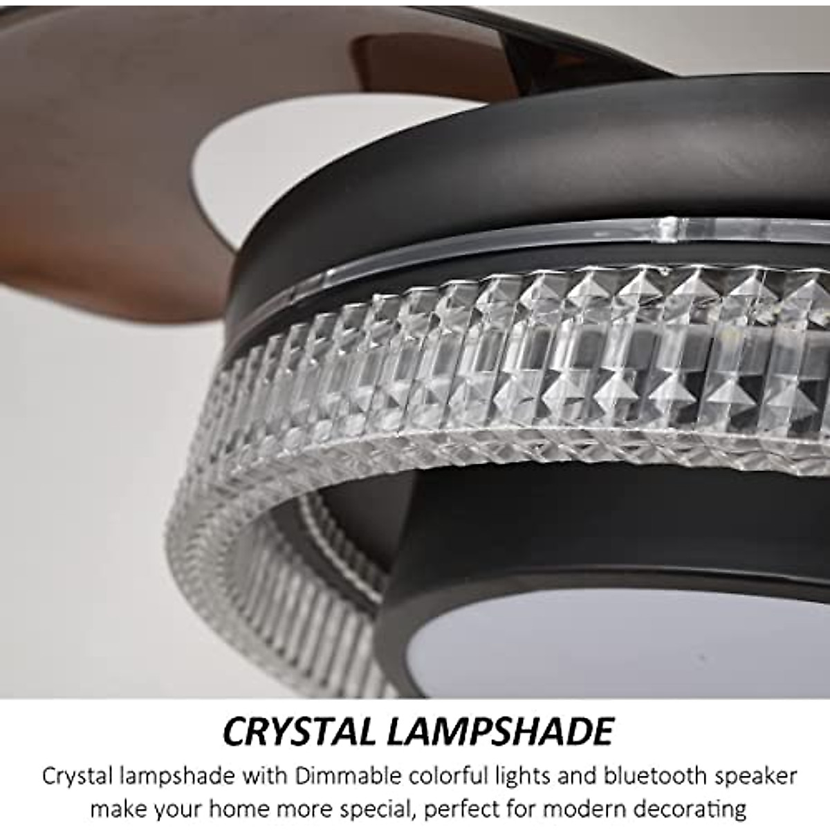 LUOLAX 42in Fandelier Ceiling Fan with Lights and Bluetooth Speaker,Modern Crystal Chandelier LED Fan 6 Speeds Fans Music with Remote Control Modern Crystal Invisible Blades with Silent Motor