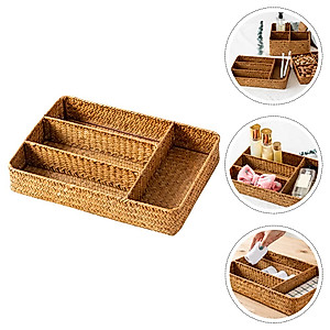 Zerodeko Rattan Flatware Tray Kitchen Utensil Drawer Organizer Wicker Serving Basket Flatware Cutlery Organiser Tray Farmhouse Woven Cutlery Forks Holder Dividers