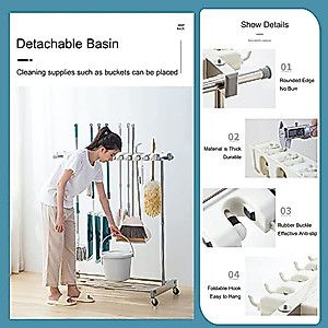 Utility Rack for Mops And Brooms,cleaning cart,Movable Commercial Mop Rack,Mop Drain holder,Can put wet mops,Cleaning Supplies Organizer, with Universal Wheels,House,Hotel,Office,Resterant Must Have (
