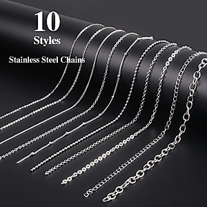Ecoofor Necklace Chains for Jewelry Making, 78.7 Feet 10 Rolls 304 Stainless Steel Jewelry Chains for DIY Necklace Bracelet Jewelry Making with Stainless Steel Jump Rings/Lobster Clasps/Connectors