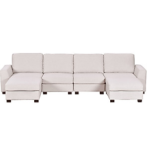 KLMM Modern 3 Pieces U Shaped Sectional Sofa,Chaise Lounge Couch with Removable Ottomans,for Apartment Living Room Furniture Sets (Beige@y)
