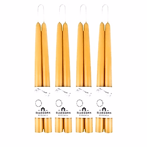 Bluecorn Beeswax 100% Pure Beeswax Taper Candles | Natural Beeswax Candles, Yellow Unscented Tapered Candles | Soy, Paraffin, & Fragrance Free | 10 Inch Candles, Bulk 8-Pack | Handmade in Colorado