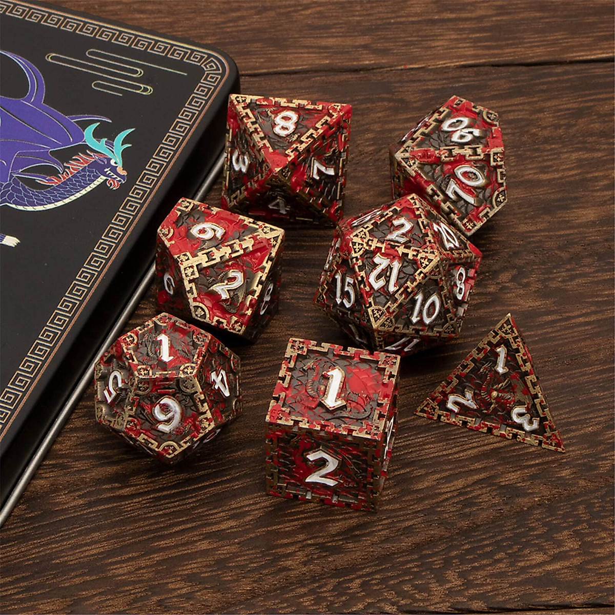 Metal DND Dice Set, RUNFNG D&D Dice Set with Box, Metal Polyhedral Dice Set for Dungeons and Dragons RPG Role Playing Games - D20 D12 D10 D8 D6 D4 D&D Dice Set