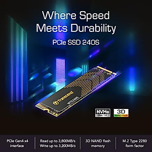 Transcend 500GB NVMe PCIe Gen4 x4 MTE240S M.2 SSD Solid State Drive TS500GMTE240S