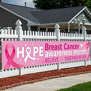 AIBIIN Breast Cancer Awareness Decorations Set Pink Ribbon Breast Cancer Awareness Fence Banner Porch Banner Kit Breast Cancer Door Banner Decorations Breast Cancer Awareness Party Supplies