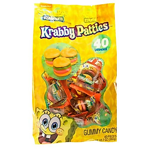 Nickelodeon SpongeBob Squarepants Krabby Patty Gummy Candy, Individually Wrapped Pattie (40 Count), Halloween Candy