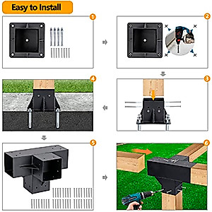Neorexon Pergola Kit Elevated Wood Stand Kit Woodwork for 4"x 4" (Actual 3.6 X 3.6 inch), Solid Stainless Steel 304 Wooden Gazebo Kit for Outdoor 4 Way Right Angle Corner Bracket and Base Brackets