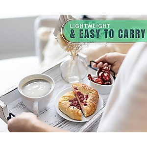 Rustic Wooden Serving Trays with Handle - Set of 2 - Large and Small Nesting Multipurpose Trays - for Breakfast, Coffee Table/Butler & More - Rustic White