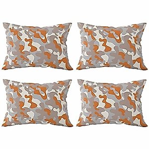 Throw Pillow Covers Camouflage Camo Orange Decorative Pillow Covers 12x20 Inch Set of 4 Grey Farmhouse Style Linen Pillow Case Cushion Cases for Couch Sofa Bedroom Living Room Home Decor