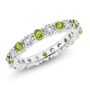 Gem Stone King 925 Sterling Silver Green Peridot Eternity Band Ring For Women (2.50 Cttw, Round Gemstone Birthstone, Available In Size 5, 6, 7, 8, 9)