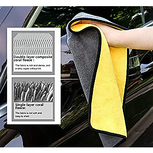 VIVOTE Microfiber Car Cleaning Towels Ultra Thick Plush car Drying Towel Buffing Cloths Super Absorbent Drying Auto Detailing Towel 15'' x 18'' 2pack Yellow+Gray