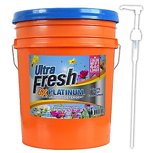 Ultra Fresh 5 Gal Liquid Laundry Detergent Soap & Softener, 6X Platinum, Spring Fresh