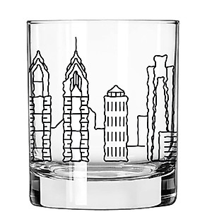 Toasted Tales Philadelphia Skyline Whiskey Glass | Philadelphia Glass Scribble Cities | 11 oz. Old Fashioned Rocks Glass Urban City Design For Philadelphia Lovers | American City Collection