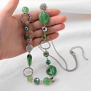 PEARL&CLUB Long Beaded Necklaces For Women - Sweater Chain Fashion Jewelry Necklace Gifts For Women (23-Jade Green)