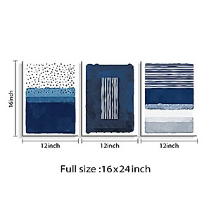 Creoate Blue Canavs Wall Art for Living Room Decor 3 Pieces Abstract Blue and White Painting Canvas Print Framed Artwork Set for Bedroom Decor Navy Blue Canvas Wall Decor, Ready to Hang, 12x16 Inch x3pcs