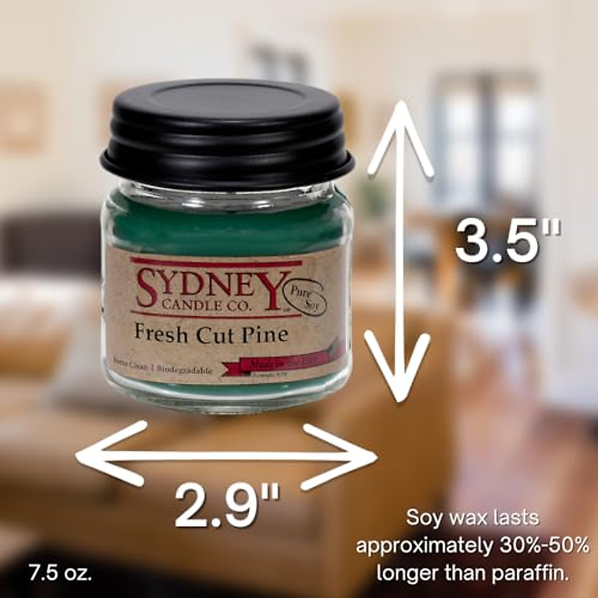 Sydney Candle Co. Fall Candles | Soy Mason Jar Candle | Fall Scented Candles for Home | Holiday Candle (7.5 oz) (Fresh Cut Pine)