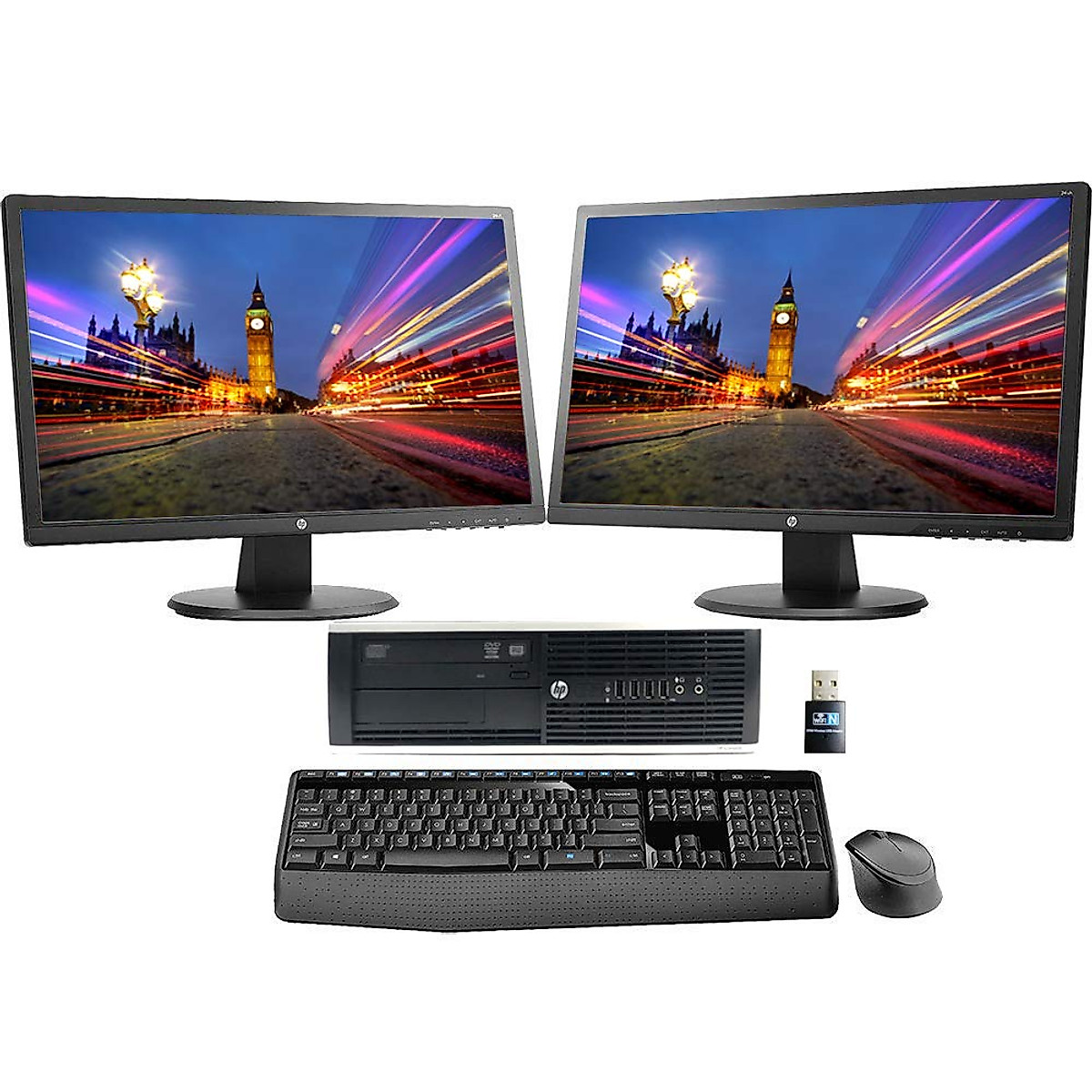 HP EliteDesk 6300 SFF, i5, 8GB, 256GB SSD, Win 10, 2 24" Monitor, Wireless Keyboard WiFi (Renewed)