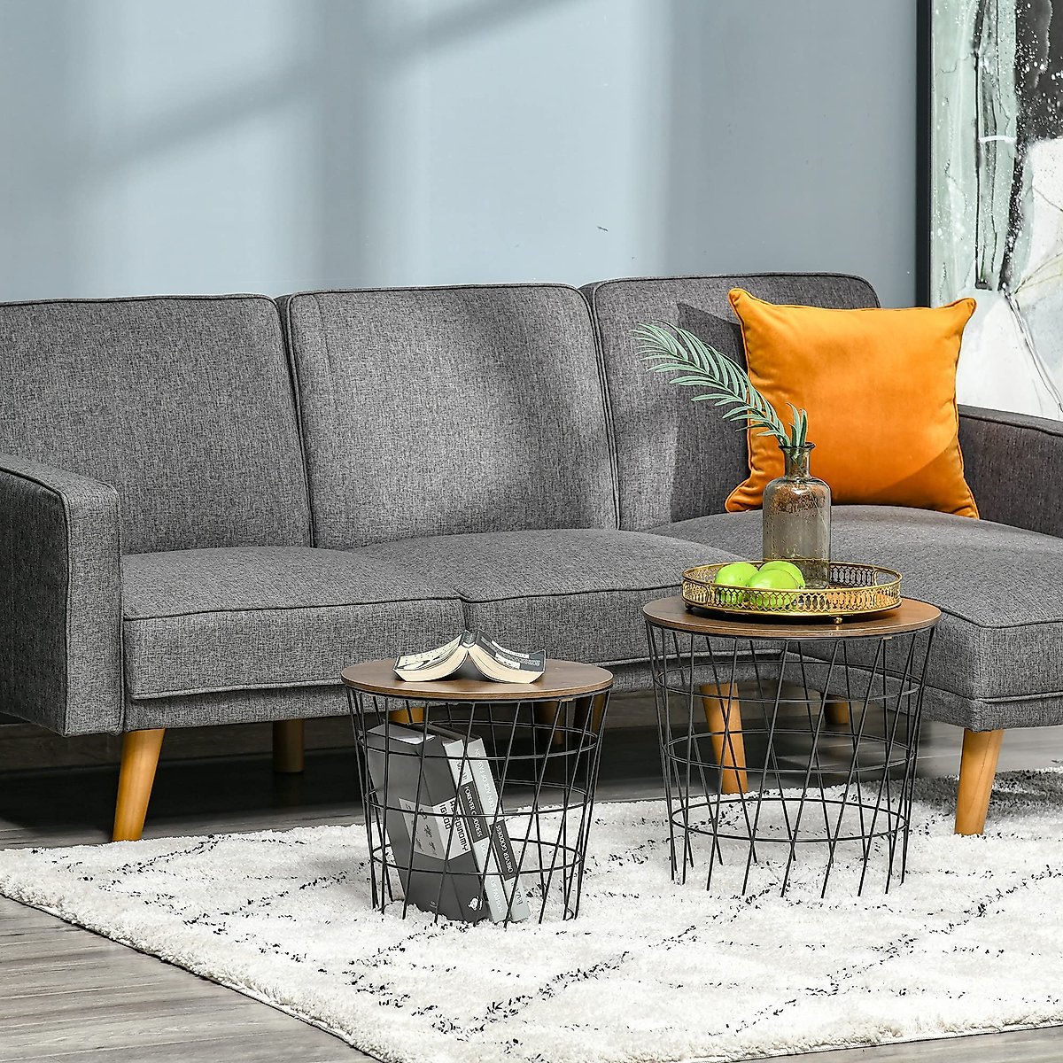 HOMCOM End Tables Set of 2, Nesting Tables with Storage, Round Accent Side Tables with Removable Top for Living Room, Black/Brown