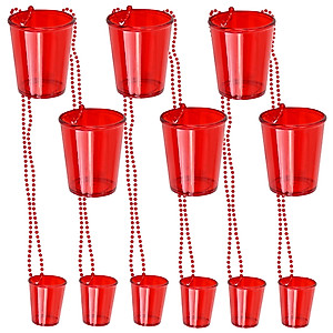 Iconikal Shot Glass on Beaded Necklace, Red, 12-Pack