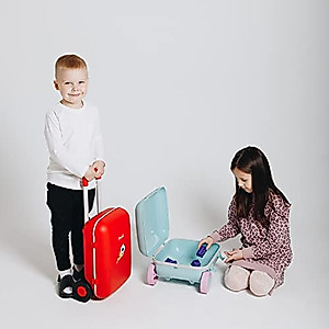 Doloni Rolling Kids Carry-on Luggage with Wheels, Hard Shell Luggage with Telescopic Handle, Toddler Travel Suitcase for Boys and Girls, School and Overnight Travel, 17 Inch Tall (Turquoise)