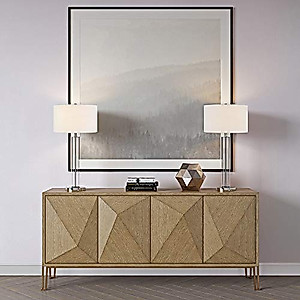 Harlow 29" Tall Table Lamp with Fabric Shade in Clear Glass/Polished Nickel/White