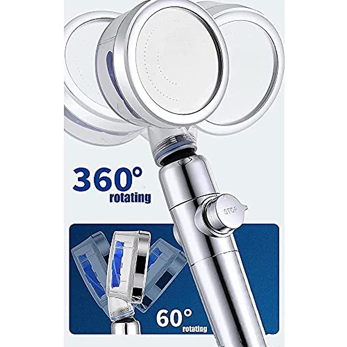 Tiktok shower head, Hydro jet vortex shower head filter turbo spa handheld 360° power propeller fan cleaner for high pressure hydrojet water (Cool blue)