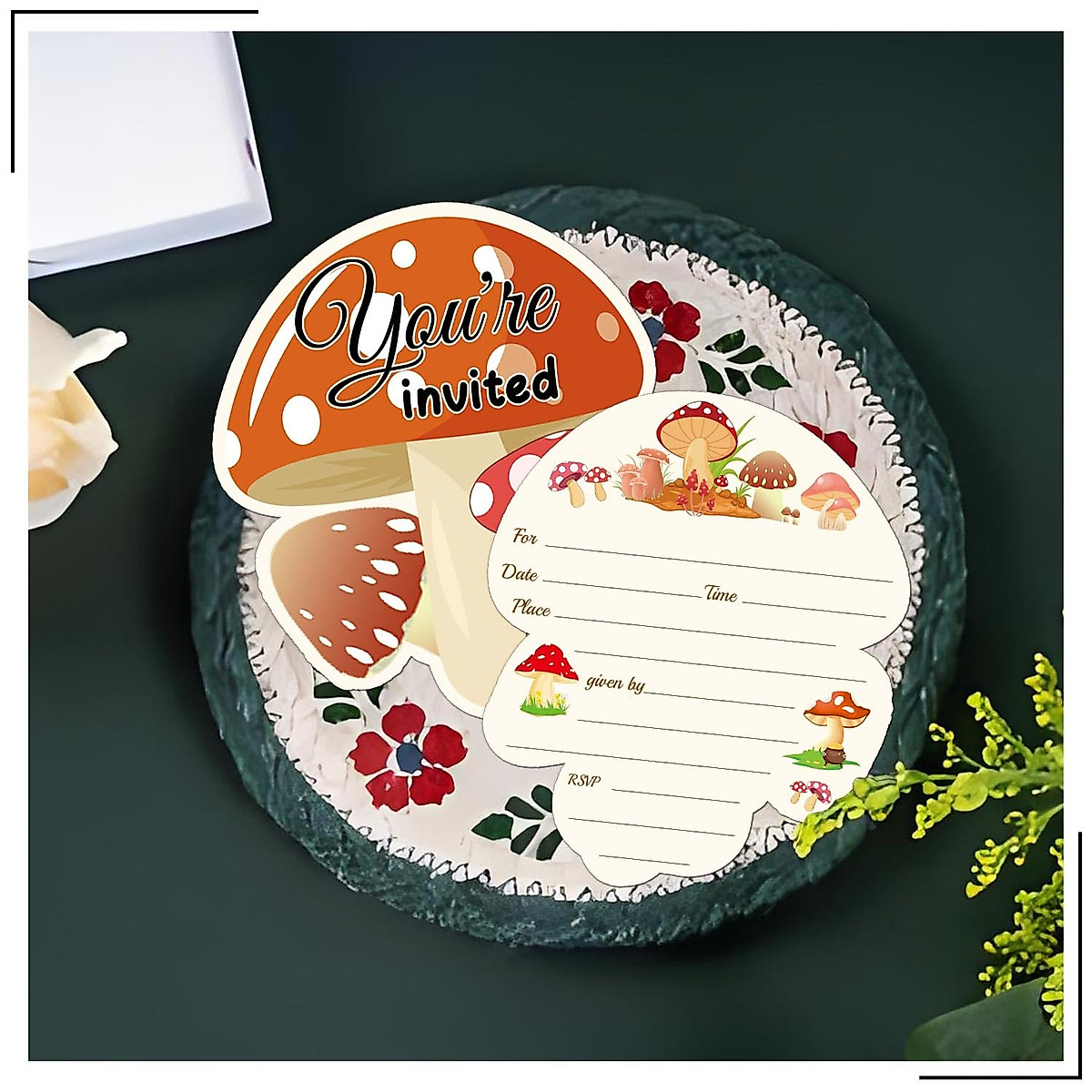 Wild Mushrooms Invitations With Envelopes 5x7 Inch Fill-in Party Invitation Cards，You Are Invited Cards for Wedding, Bridal Shower, Holiday Party，Set of 15