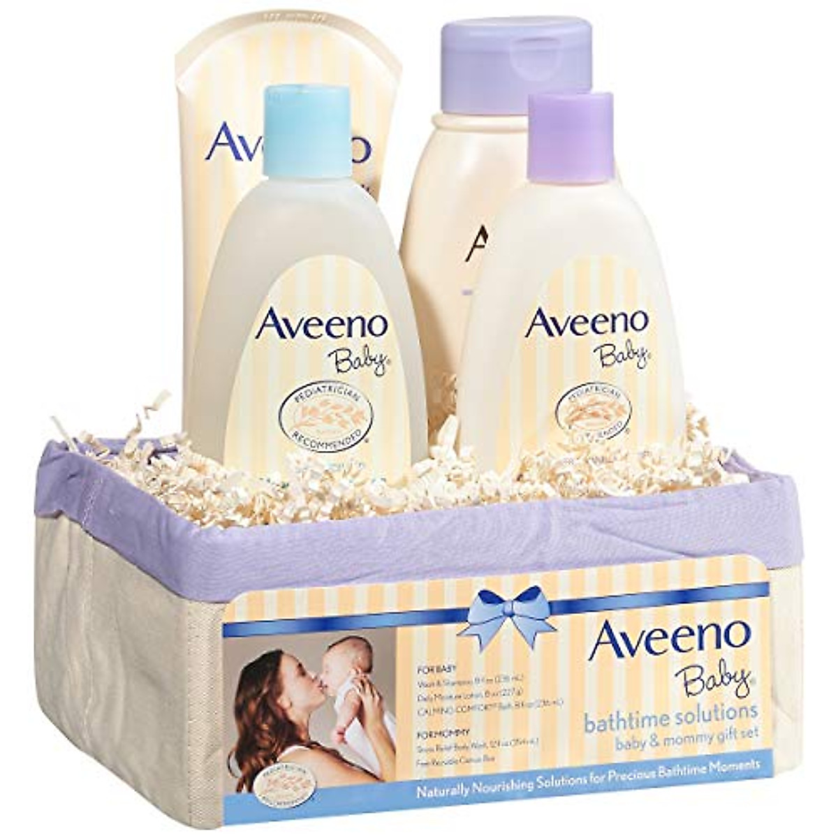 Aveeno Baby Daily Bathtime Solutions Gift Set to Nourish Skin for Baby and Mom, 4 items