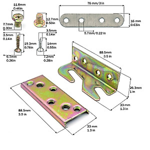 Lesnala 4-Piece Bed Railing Bracket Used to Connect Wood, Bed Replacement Parts, Headboard and Footboard Fixing Fittings Wooden Bed Frame Used to Connect Headboards Footboards (Screws Included)