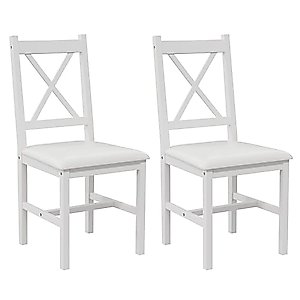 Dining Chair Set Of 2, Kitchen Dining Room Chair with PU Upholstered Seat, Farmhouse Modern Wood Chairs with Backrest for Restaurant, Living Room, Kitchen, X-Back Design, Easy Assembly (White, 2 PCS)